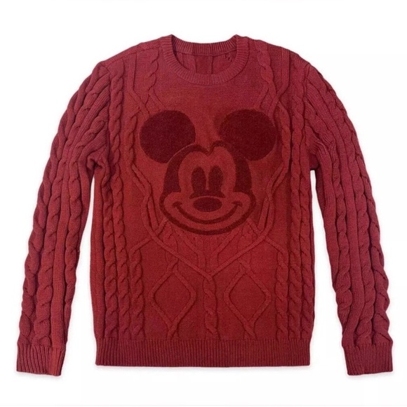 Disney | Sweaters | Disney Parks Red Cable Knit Mickey Mouse Sweater ...